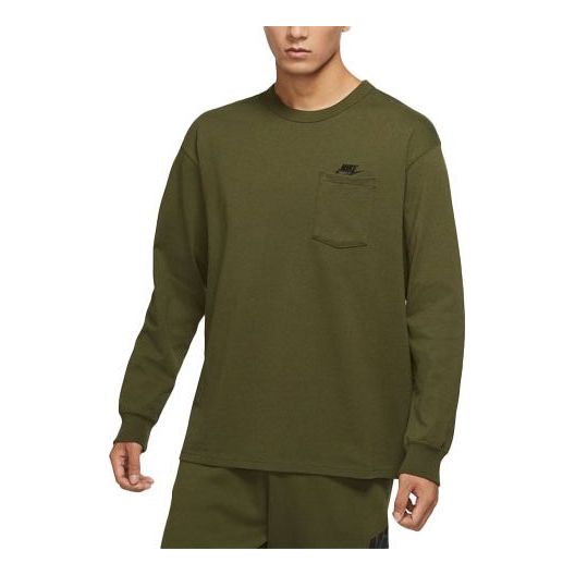 NIKE men's nike solid color long sleeves round neck pullover pocket long sleeves green t-shirt